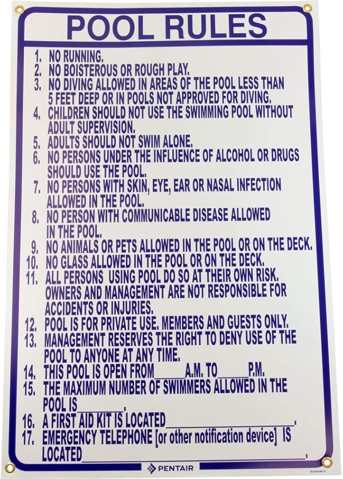 Pentair Pool Rules Sign (North Carolina) R234100 – St. Cyr Pool & Spa